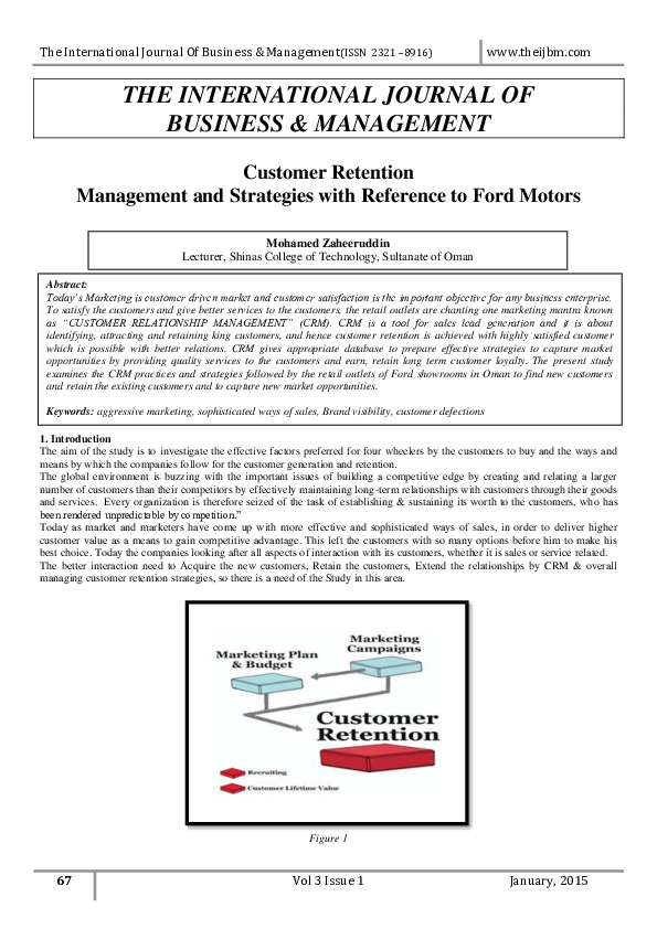 (PDF) Customer Retention Management Strategies with reference to Ford ...