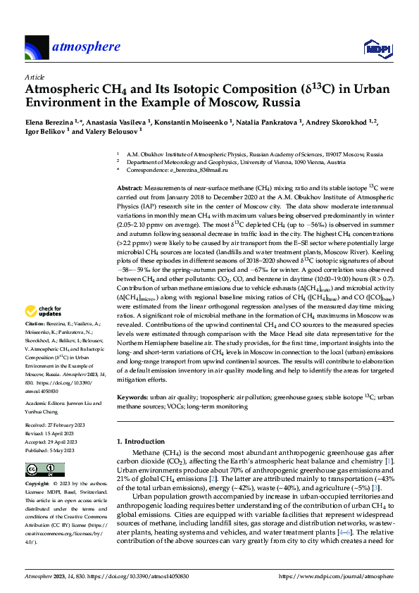 (PDF) Atmospheric CH4 and Its Isotopic Composition (δ13C) in Urban ...