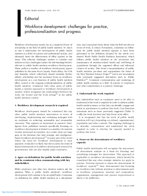 (PDF) Workforce development: challenges for practice ...