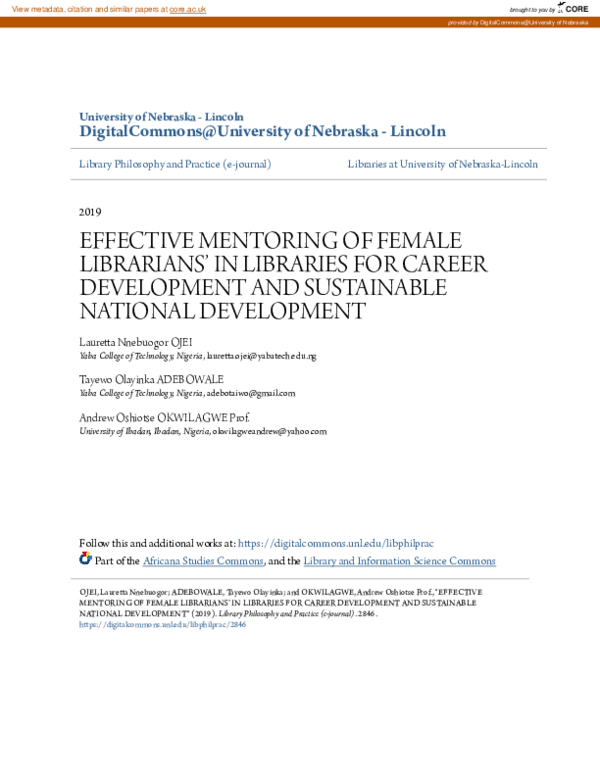 (PDF) Effective Mentoring of Female Librarians’ in Libraries for Career ...