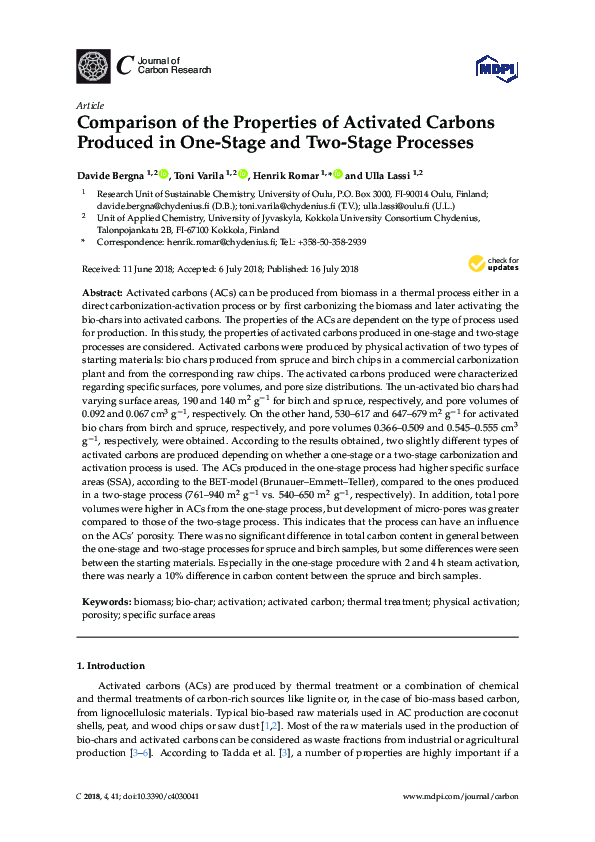 (PDF) Comparison of the Properties of Activated Carbons Produced in One ...