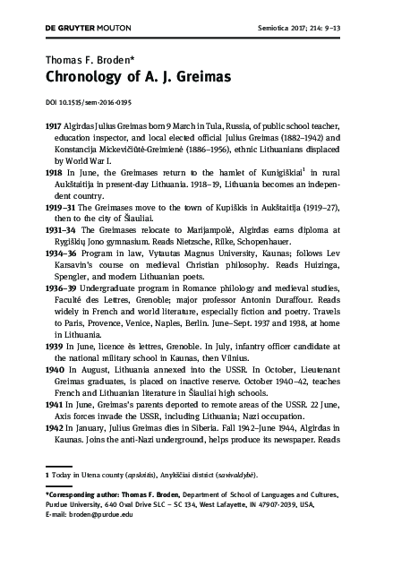 (PDF) Chronology of A. J. Greimas