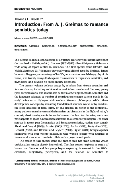 (PDF) Introduction: From A. J. Greimas to romance semiotics today