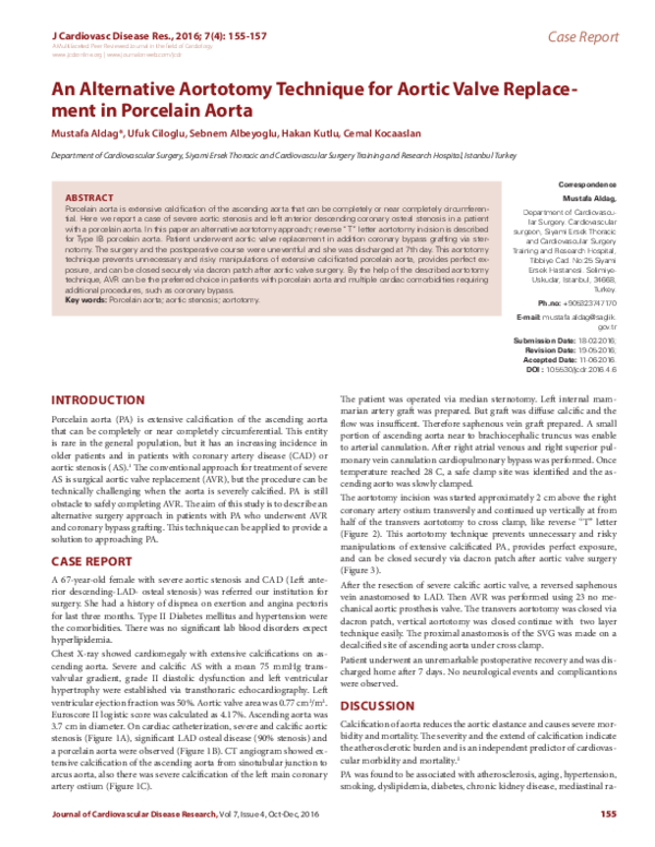 (PDF) An Alternative Aortotomy Technique for Aortic Valve Replacement ...
