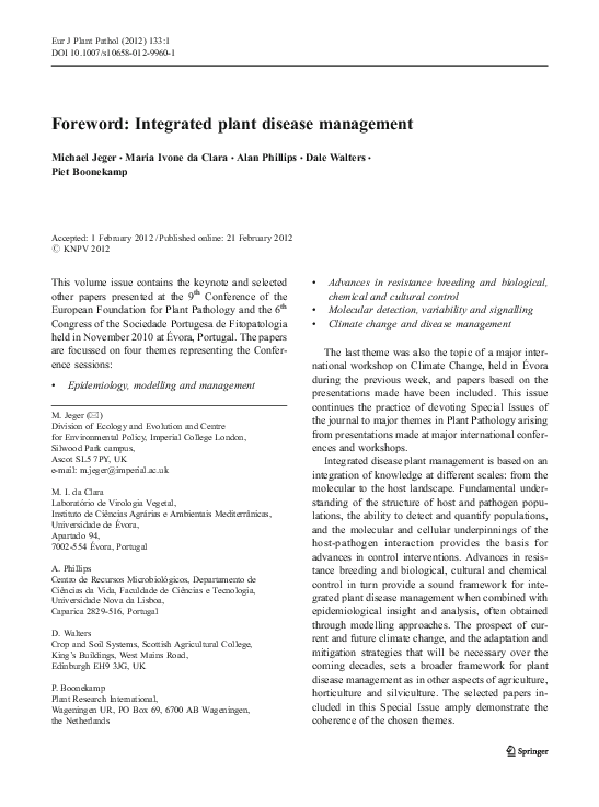 (PDF) Foreword: Integrated plant disease management