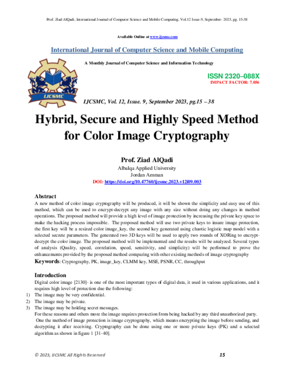 (PDF) Hybrid, Secure and Highly Speed Method for Color Image Cryptography