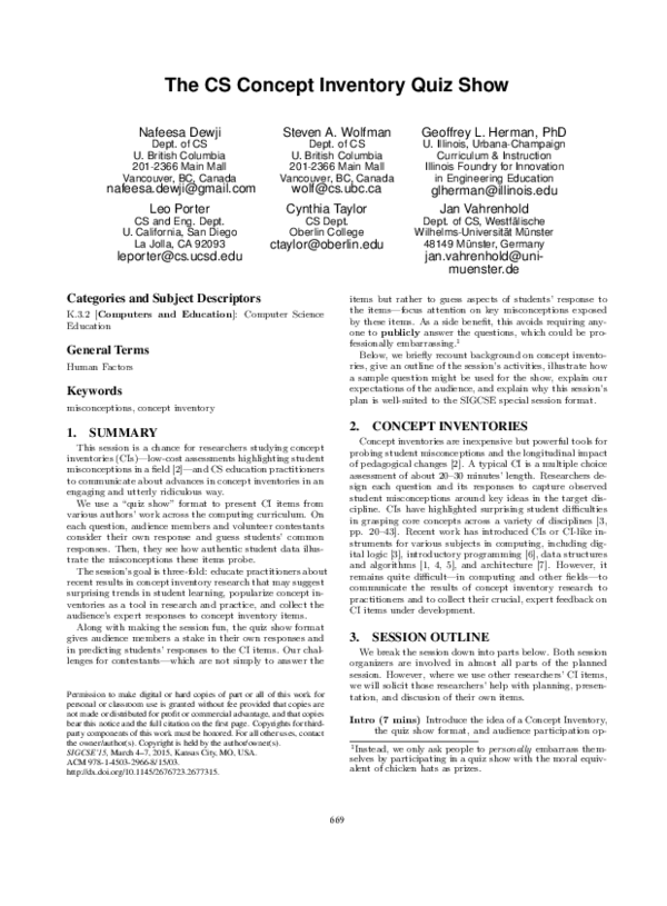 (PDF) The CS Concept Inventory Quiz Show