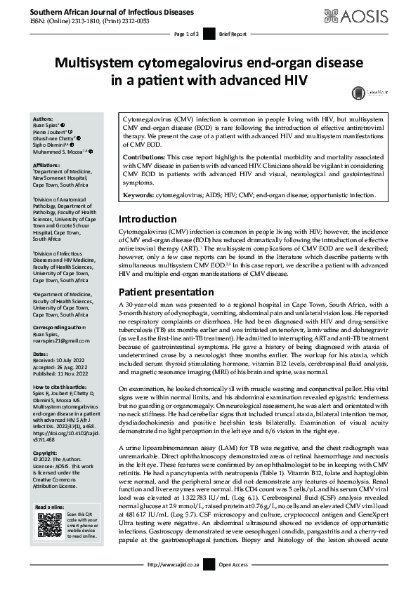 (PDF) Multisystem cytomegalovirus end-organ disease in a patient with ...