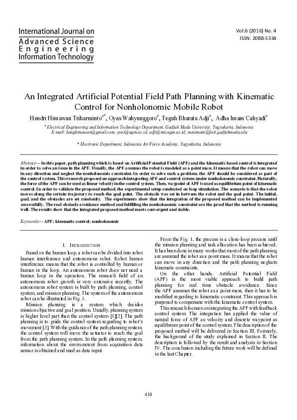 (PDF) An Integrated Artificial Potential Field Path Planning with Kinematic Control for ...