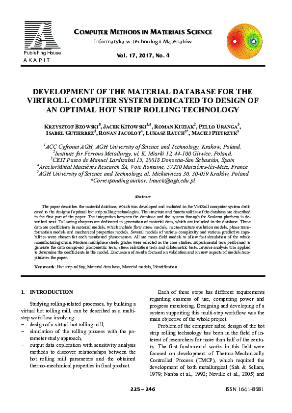 (PDF) No . 4 DEVELOPMENT OF THE MATERIAL DATABASE FOR THE VIRTROLL ...