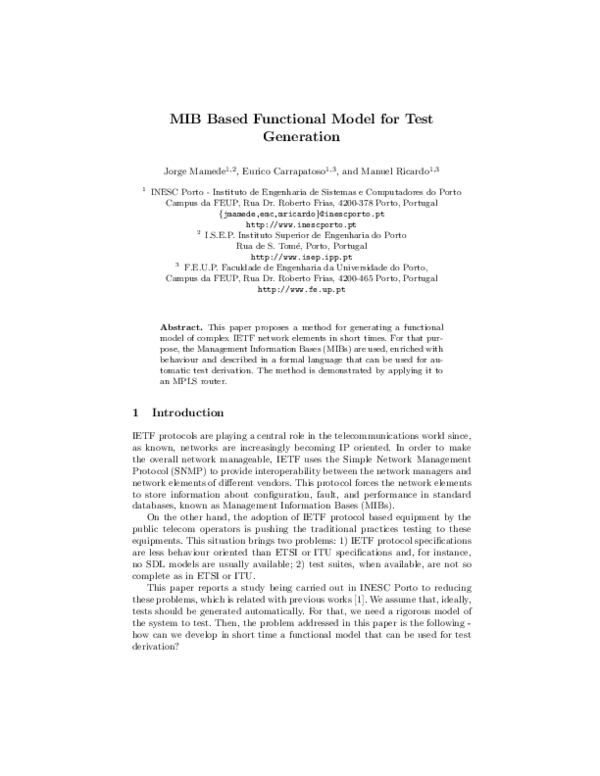 (PDF) MIB Based Functional Model for Test Generation