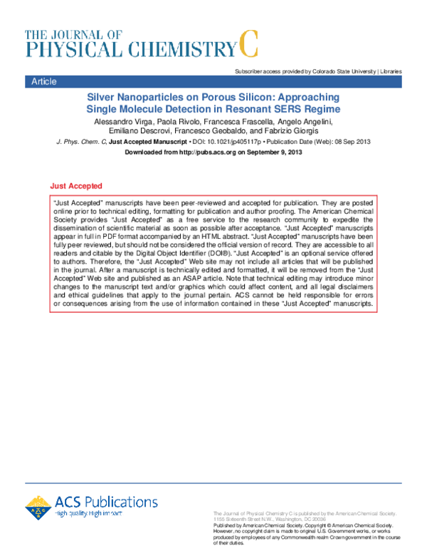 (PDF) SERRS with Silver Nanoparticles on Porous Silicon