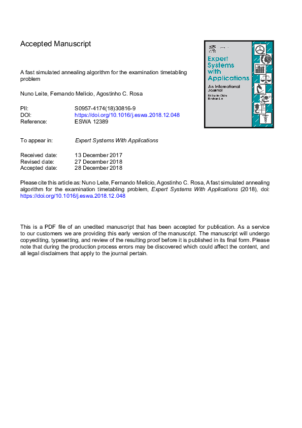 Pdf A Fast Simulated Annealing Algorithm For The Examination Timetabling Problem