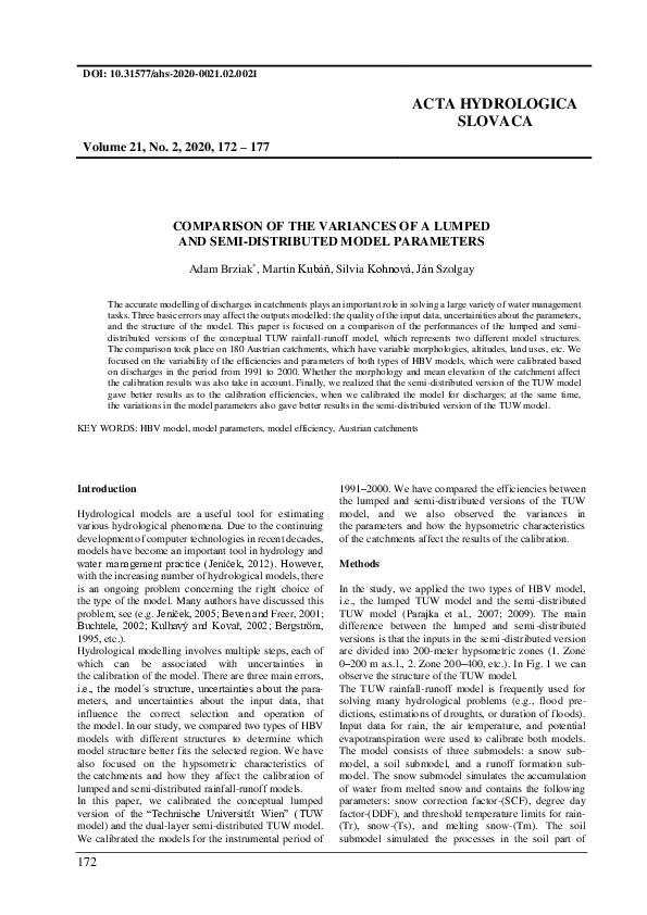 (PDF) Comparison of the variances of a lumped and semi-distributed model parameters