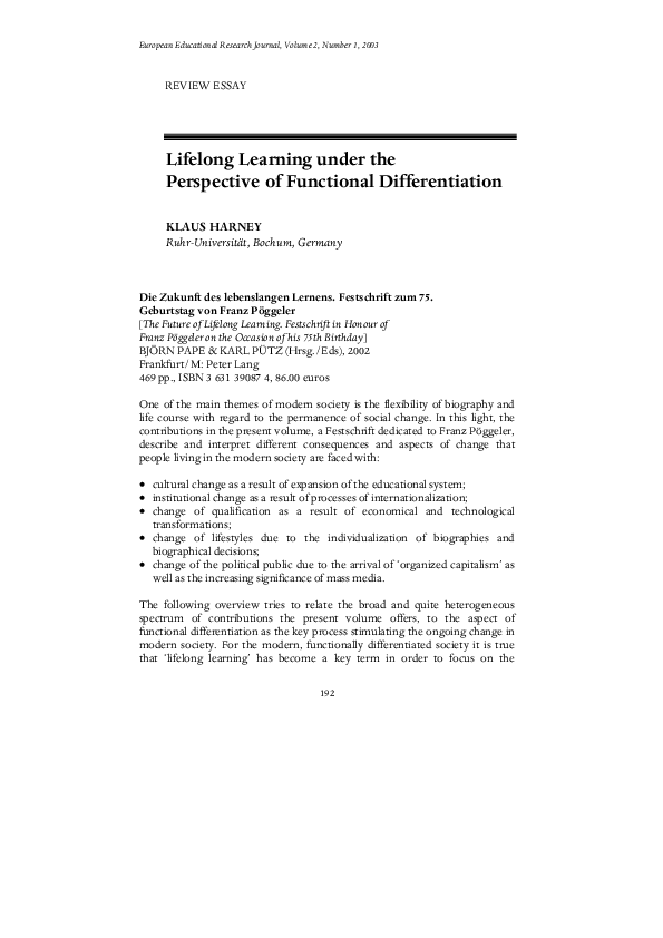 (PDF) Lifelong Learning under the Perspective of Functional Differentiation
