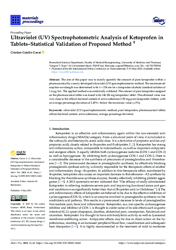 Pdf Ultraviolet Uv Spectrophotometric Analysis Of Ketoprofen In Tablets Statistical