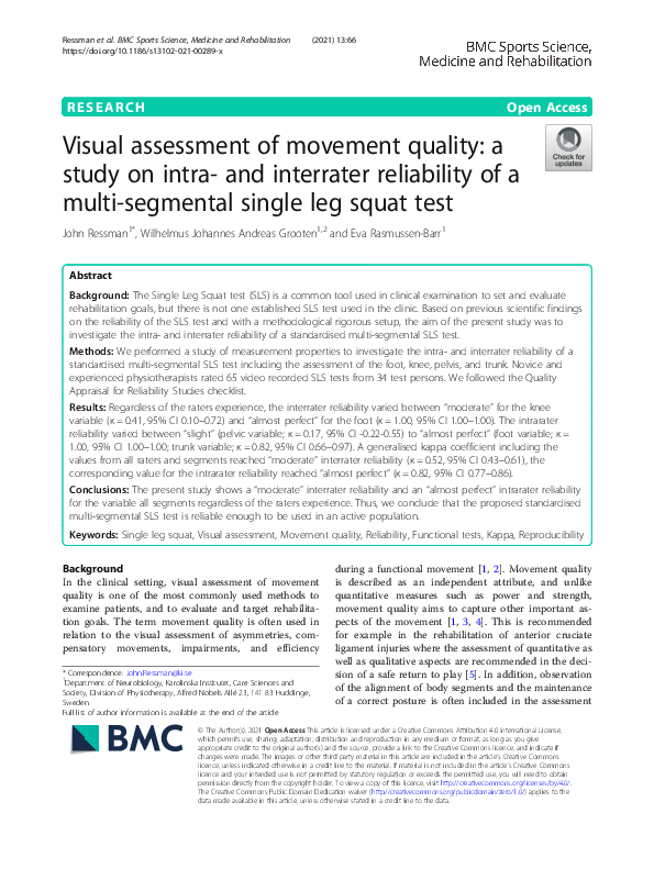 (PDF) Visual assessment of movement quality: a study on intra- and ...