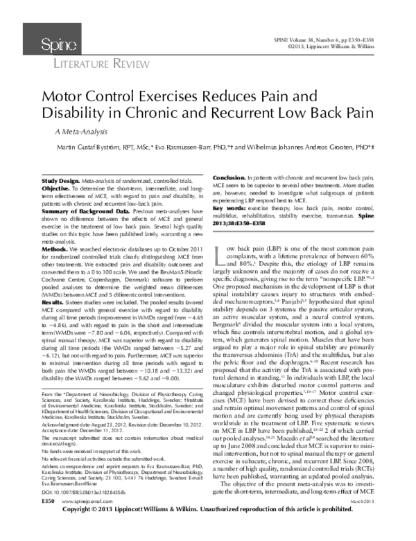 (PDF) Motor Control Exercises Reduces Pain and Disability in Chronic ...