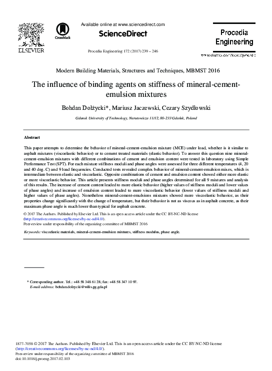 (PDF) The Influence of Binding Agents on Stiffness of Mineral-cement ...