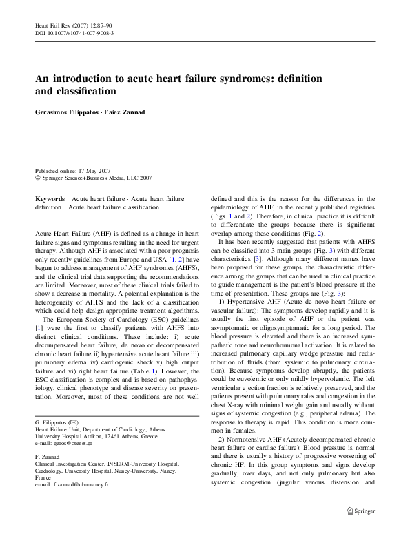 (PDF) An introduction to acute heart failure syndromes: definition and ...