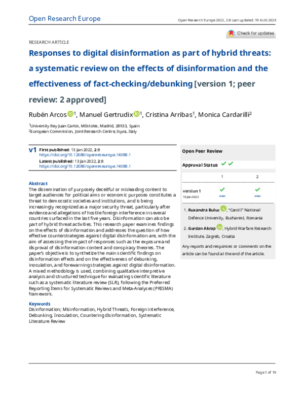 Pdf Responses To Digital Disinformation As Part Of Hybrid Threats A Systematic Review On The