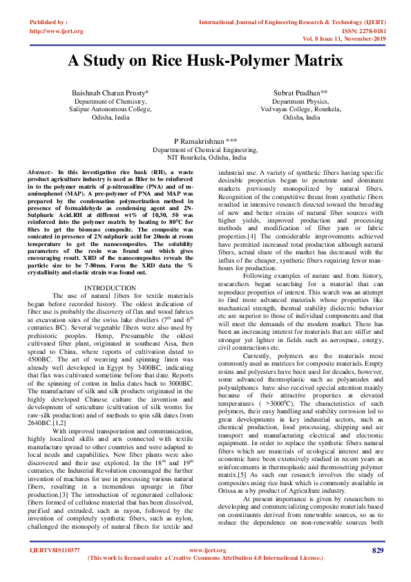 (PDF) A Study on Rice Husk-Polymer Matrix