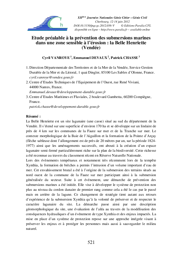 (PDF) Etude préalable à la prévention des submersions marines dans une ...