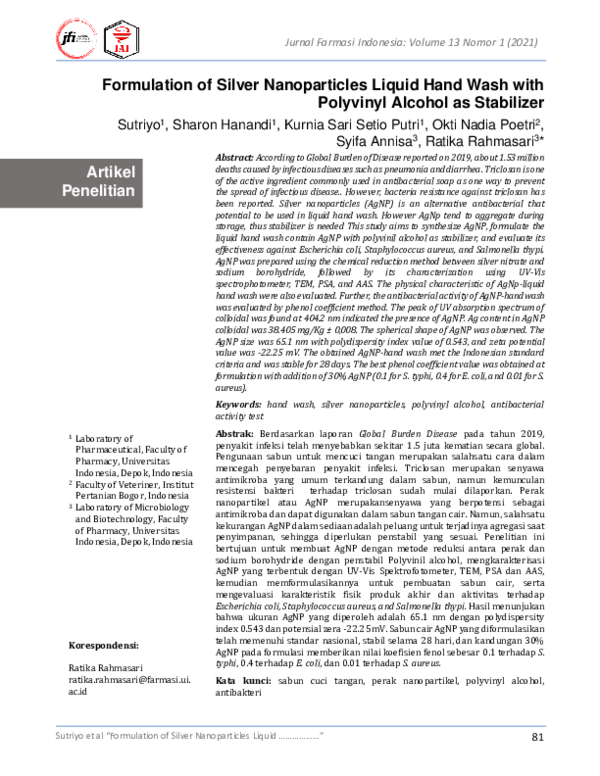 (PDF) Formulation of Silver Nanoparticles Liquid Hand Wash with ...