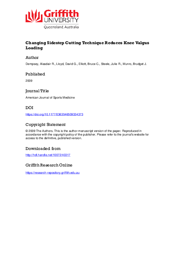 (PDF) Changing Sidestep Cutting Technique Reduces Knee Valgus Loading