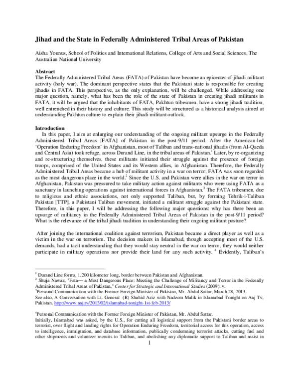 (PDF) Jihad and the State in Federally Administered Tribal Areas of ...
