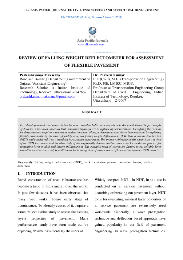 (PDF) REVIEW OF FALLING WEIGHT DEFLECTOMETER FOR ASSESSMENT OF FLEXIBLE ...