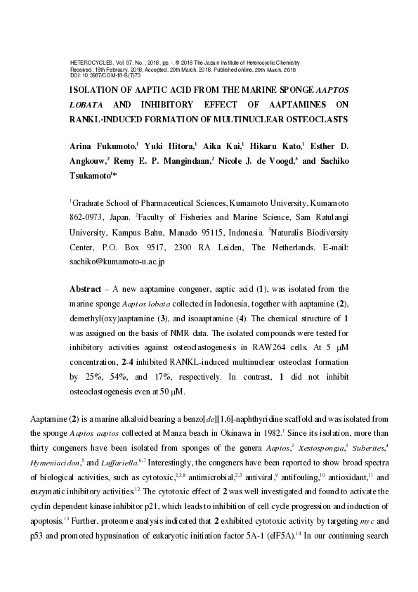 (PDF) Isolation of Aaptic Acid from the Marine Sponge Aaptos lobata and ...