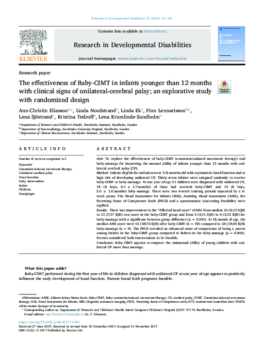 (PDF) The effectiveness of Baby-CIMT in infants younger than 12 months ...