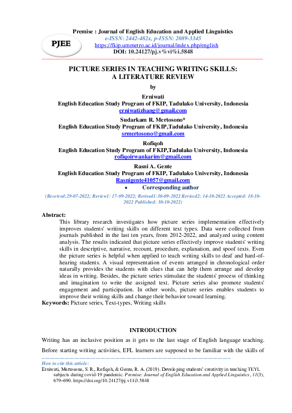 (PDF) Picture Series in Teaching Writing Skills: A Literature Review