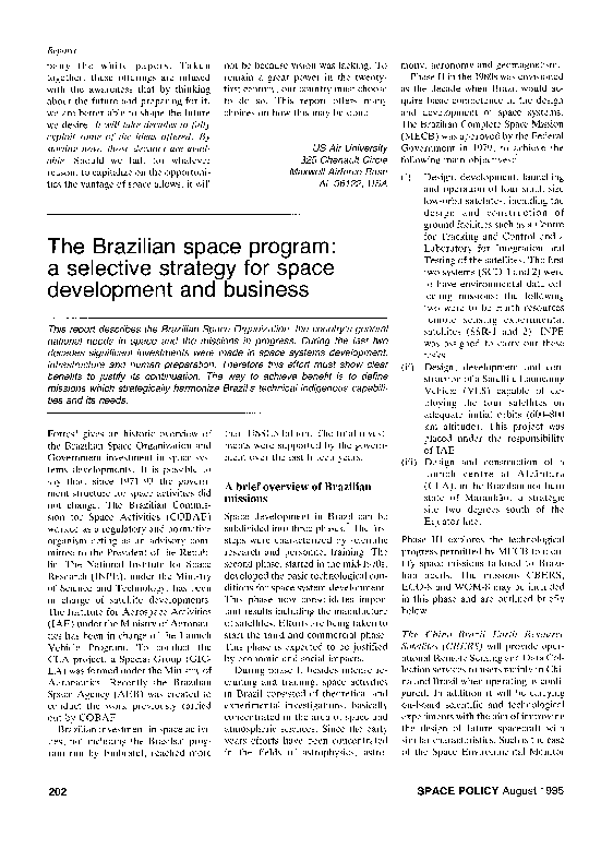 (PDF) The Brazilian space program: a selective strategy for space development and business