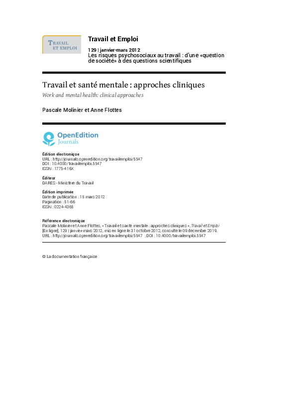 (PDF) Work and mental health: clinical approaches