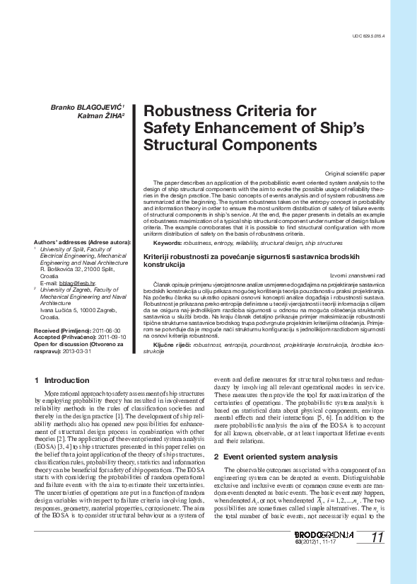 (PDF) Robustness Criteria for Safety Enhancement of Ship’s Structural Components