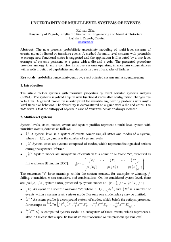 (PDF) Uncertainty of multi-level systems of events