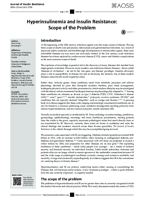 (PDF) Hyperinsulinemia and Insulin Resistance: Scope of the Problem