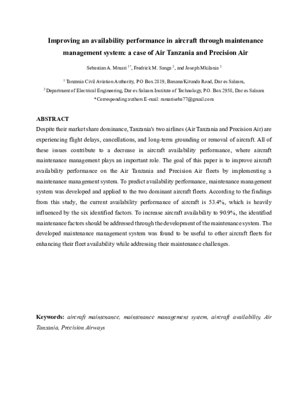 (PDF) Improving an availability performance in aircraft through ...
