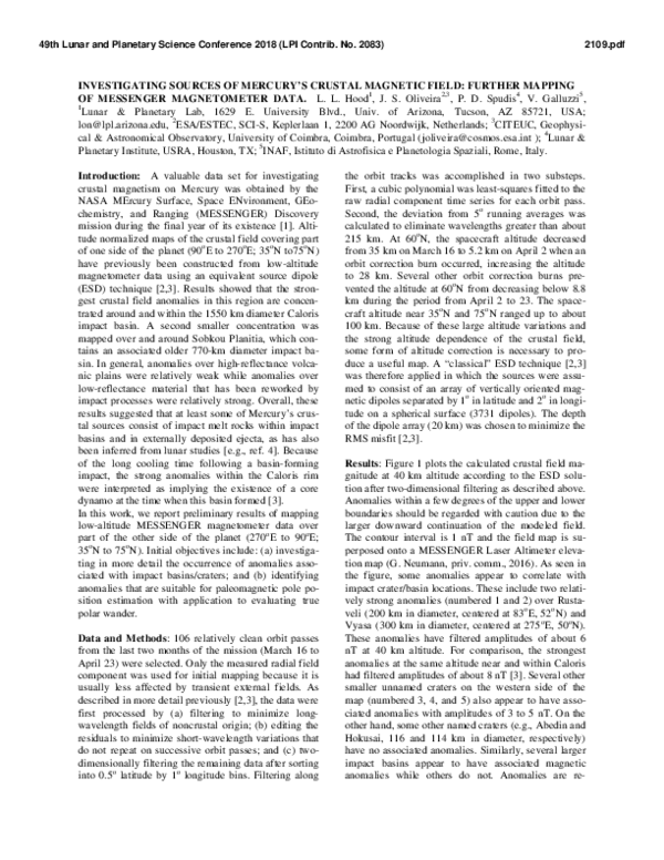 (PDF) Investigating Sources of Mercury's Crustal Magnetic Field ...