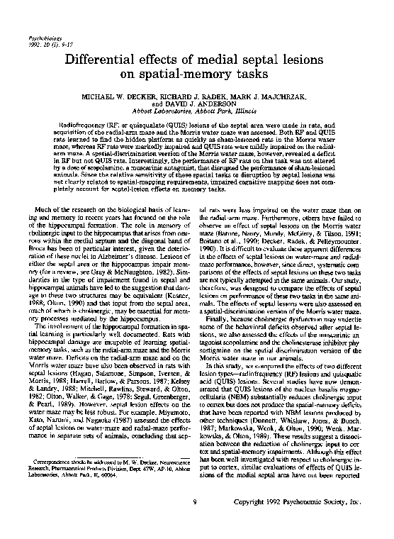 (PDF) Differential effects of medial septal lesions on spatial-memory tasks