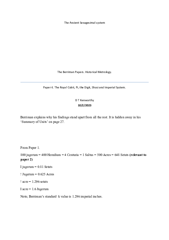 (DOC) The Berriman Papers. Paper 4, The Royal Cubit,Pi, the Digit ...