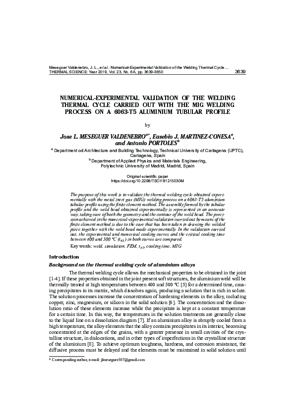 (PDF) Numerical-experimental validation of the welding thermal cycle carried out with the MIG ...