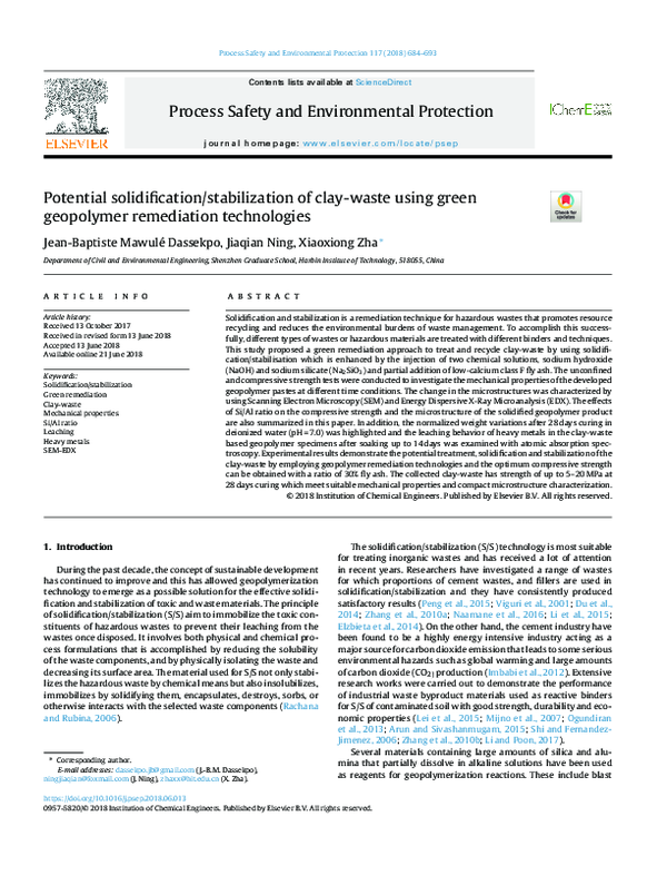 (PDF) Potential solidification/stabilization of clay-waste using green ...