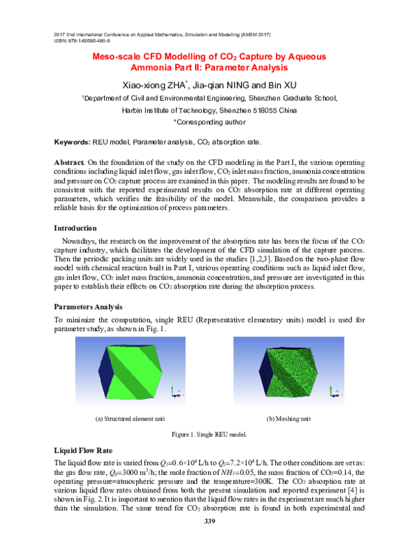 (PDF) Meso-scale CFD Modelling of CO2 Capture by Aqueous Ammonia Part II: Parameter Analysis
