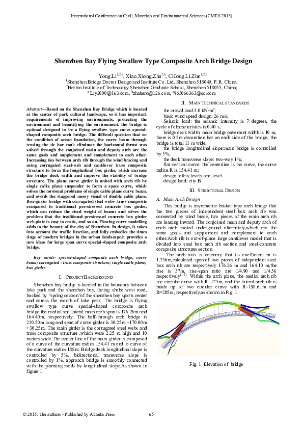 (PDF) Shenzhen Bay Flying Swallow Type Composite Arch Bridge Design