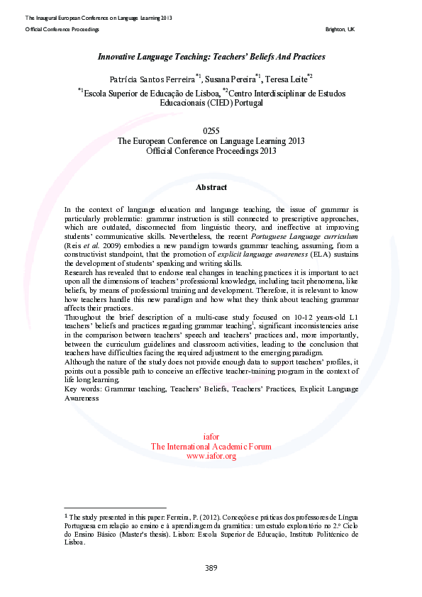 (PDF) Innovative language teaching: teachers' beliefs and practices