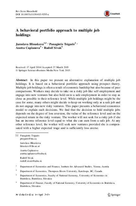 (PDF) A behavioral portfolio approach to multiple job holdings