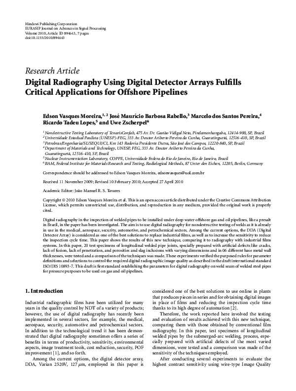 (PDF) Digital Radiography Using Digital Detector Arrays Fulfills ...
